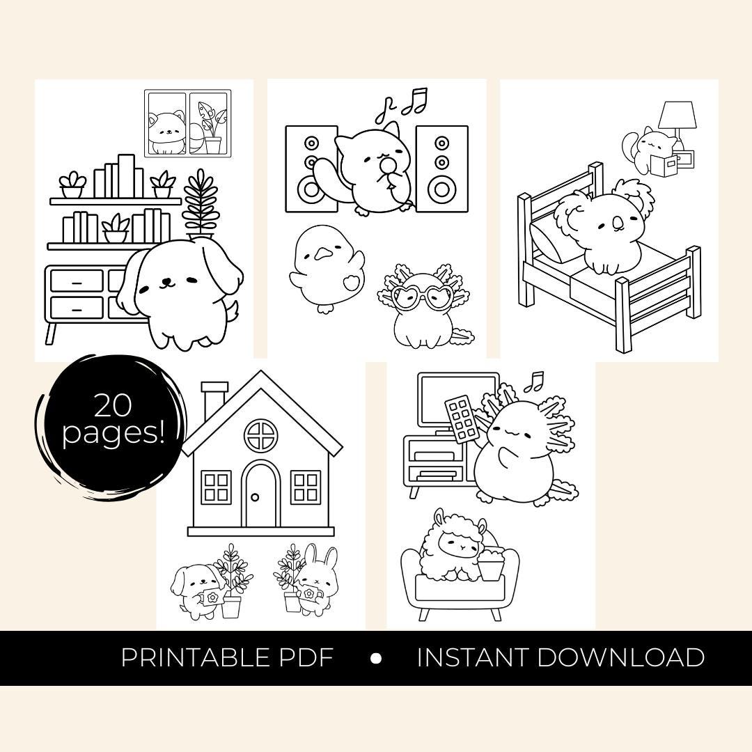 Kawaii Animals Coloring Pages, Kawaii Coloring Sheets, Cute Animal ...