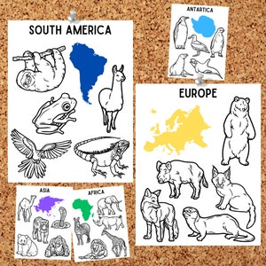 Animals of the Continents Coloring, Continents Study, Animal Coloring ...