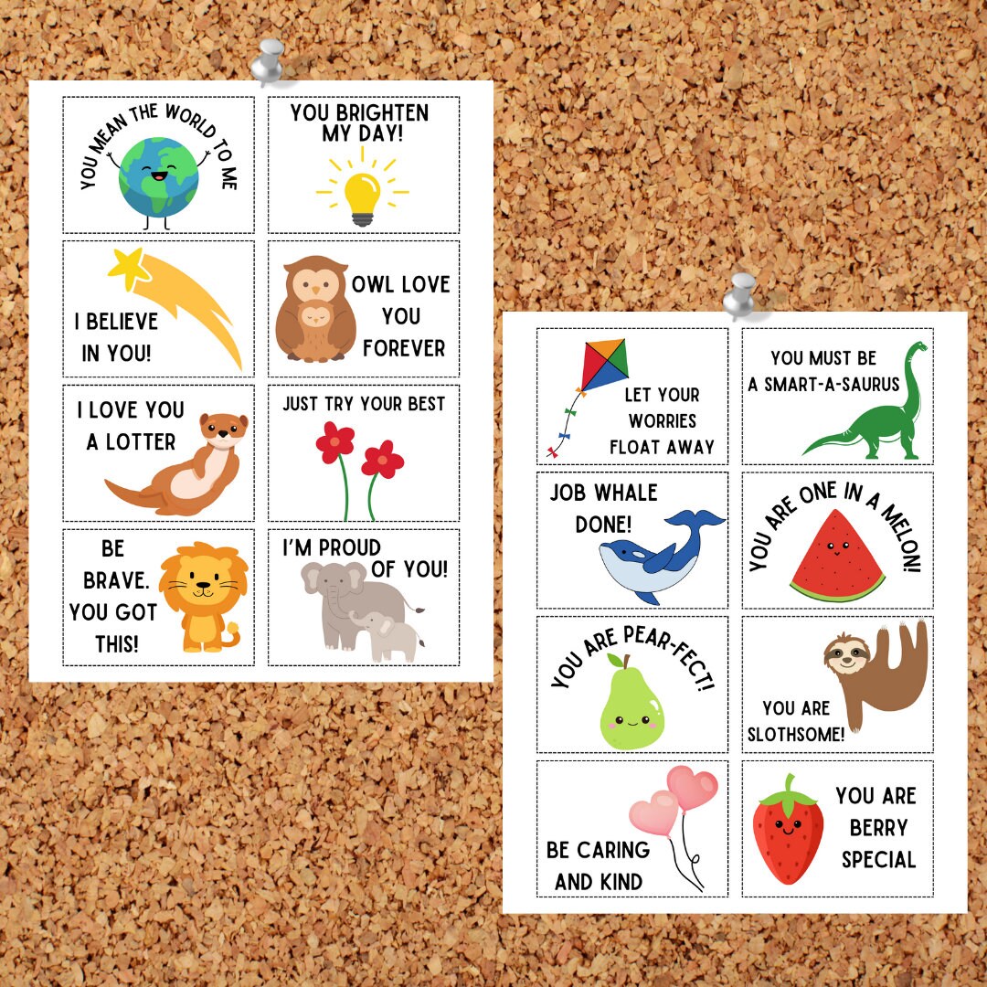 Lunch Box Notes Printable, Lunch Notes for Kids, Cute Lunch Box Notes ...