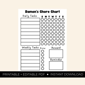 Chore Chart Printable, Editable Chore Chart, Daily Routine Checklist ...