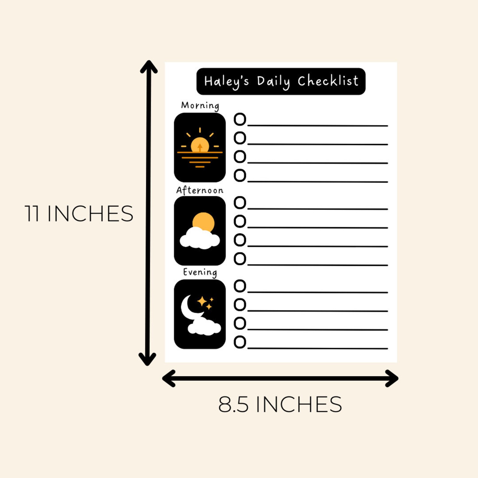 Kids Minimalist Daily Checklist Printable, Editable Chore Chart, Daily ...