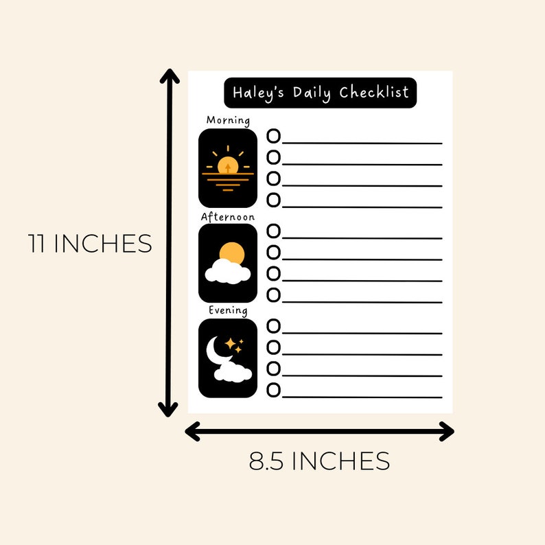 Kids Minimalist Daily Checklist Printable, Editable Chore Chart, Daily ...