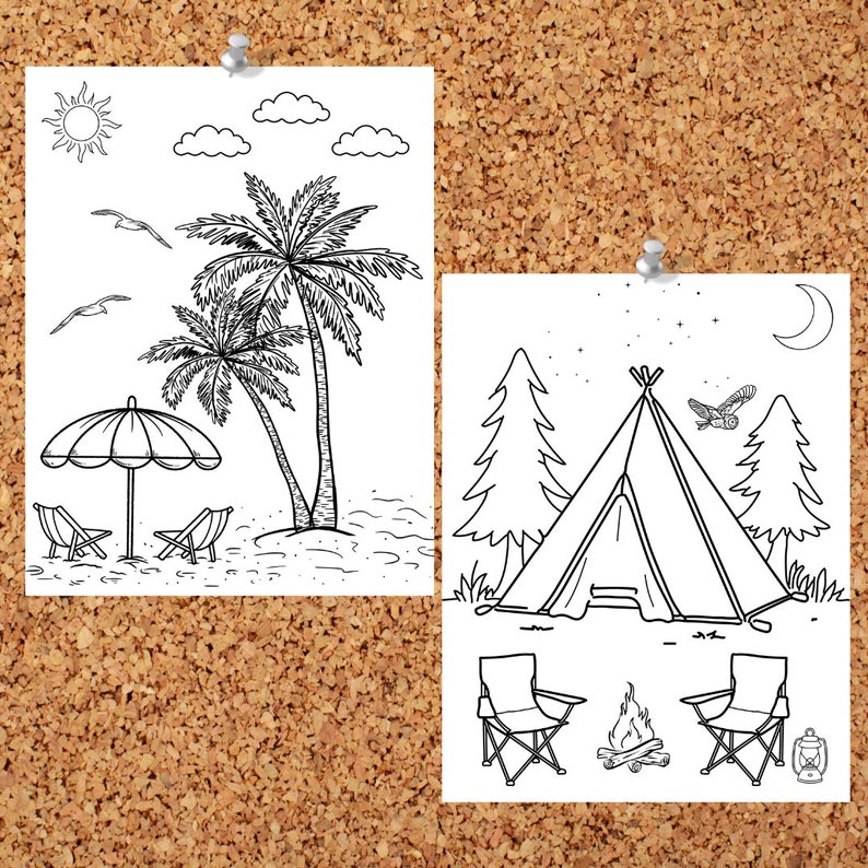 Summer Coloring Pages Pack, Five Pack of Summer Coloring Sheets, Summer ...