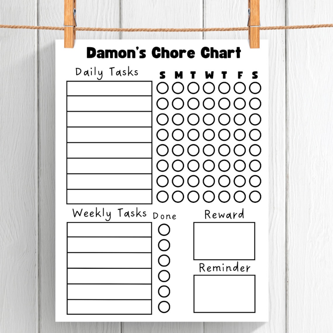 Chore Chart Printable, Editable Chore Chart, Daily Routine Checklist ...