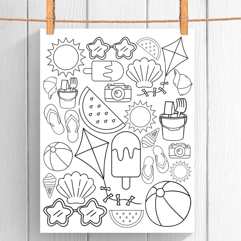 Summer Coloring Pages Pack, Five Pack of Summer Coloring Sheets, Summer ...