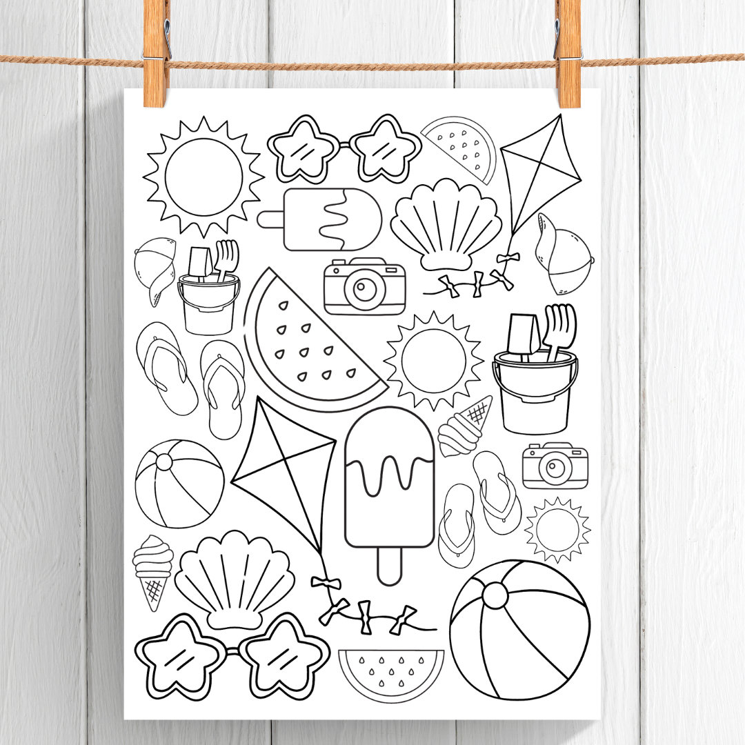 Summer Coloring Pages Pack, Five Pack of Summer Coloring Sheets, Summer ...