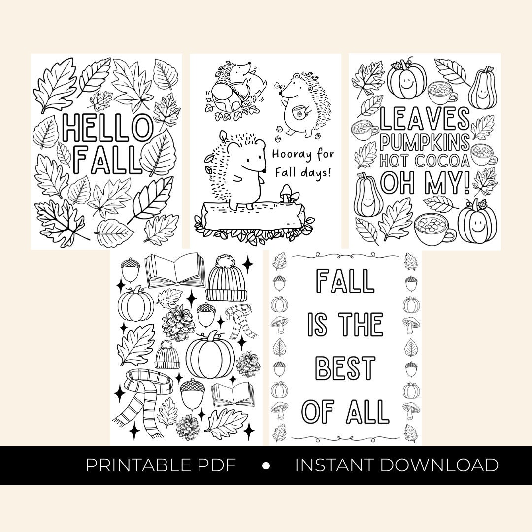 Fall Coloring Pages Pack, Five Pack of Coloring Sheets, Fall Coloring ...