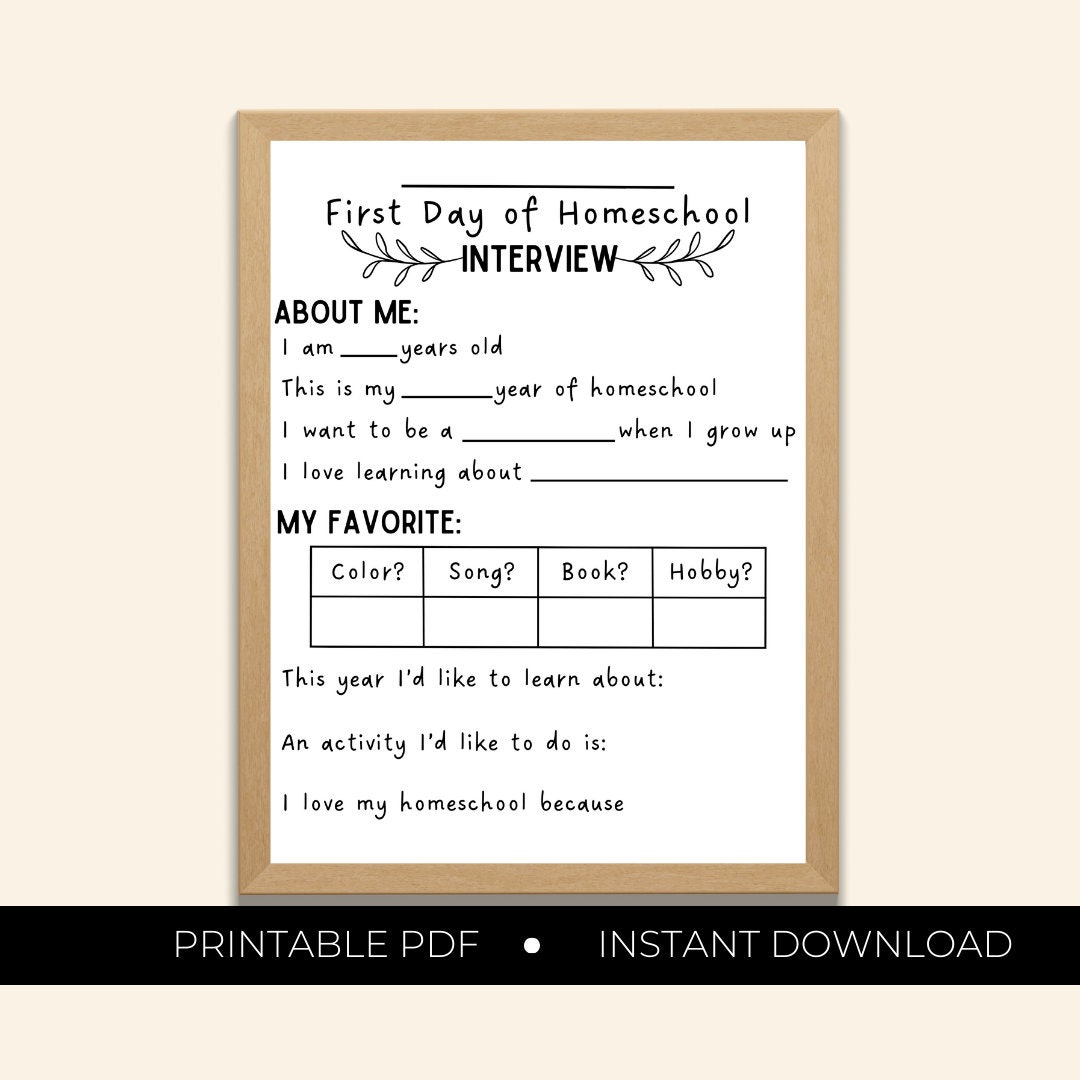 Kids First Day of Homeschool Interview Printable, Homeschool Interview ...