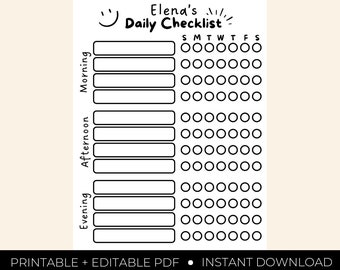 Kids Minimalist Daily Checklist Printable, Editable Chore Chart, Daily ...