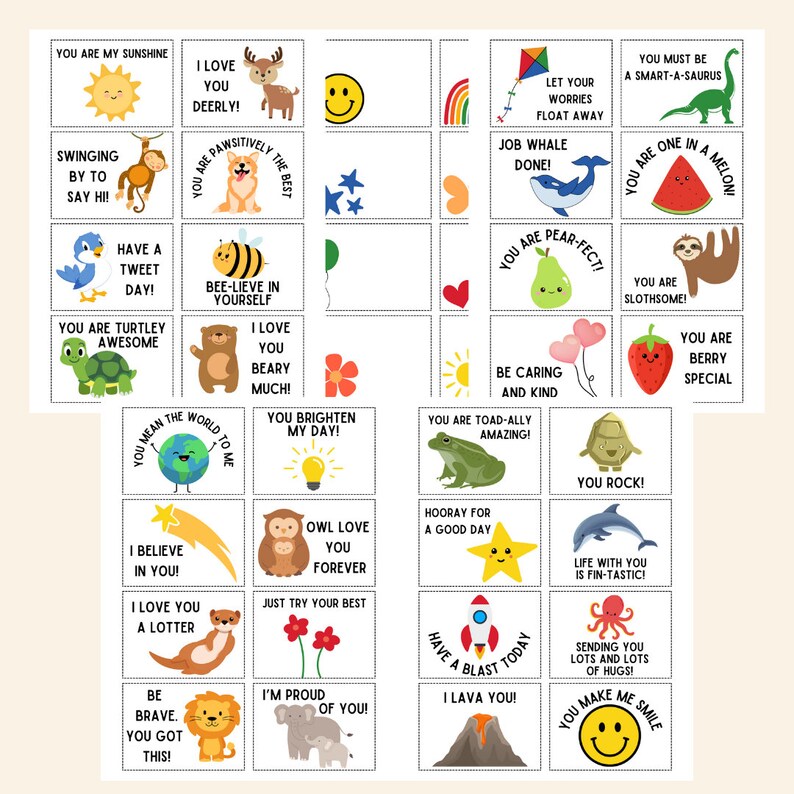 Lunch Box Notes Printable, Lunch Notes for Kids, Cute Lunch Box Notes ...