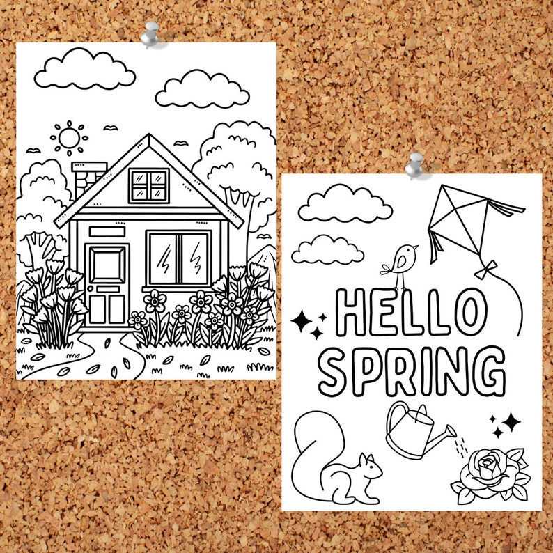 Spring Coloring Pages Pack, Five Pack of Spring Coloring Sheets, Spring ...