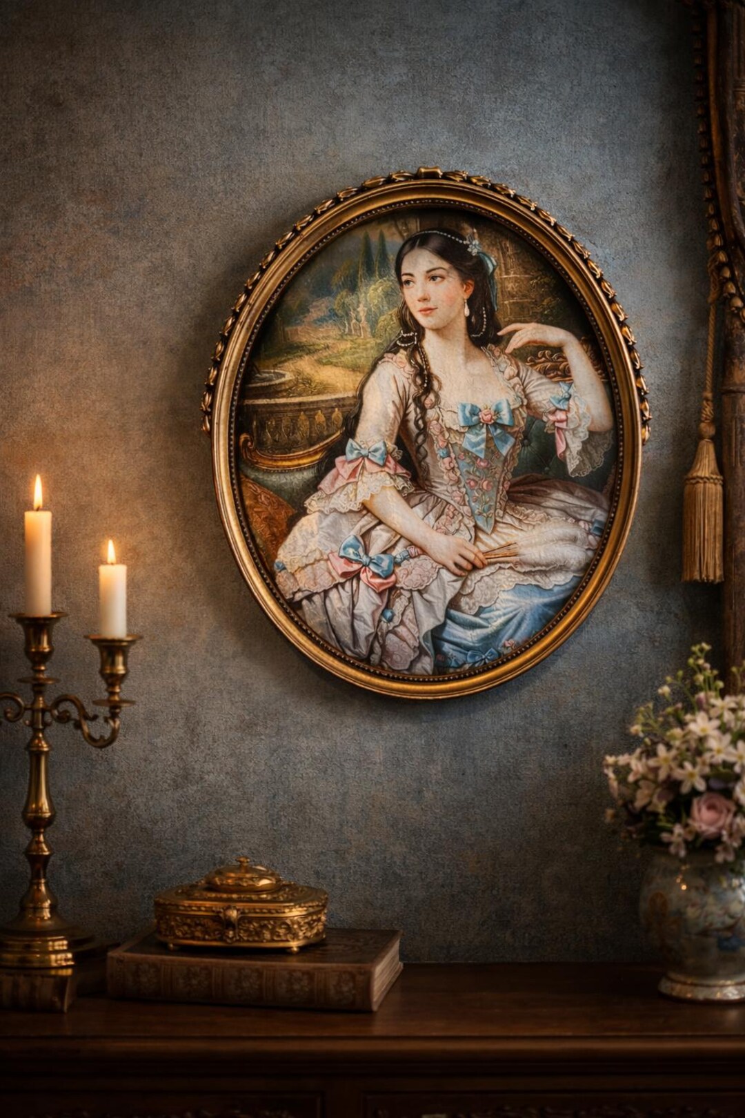 Victorian Lady in Velvet Portrait, Rococo Style Oval Gold Frame, French ...