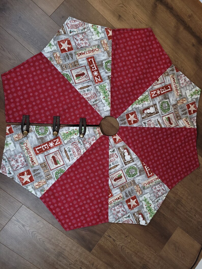 Rustic Christmas Tree Skirt With Faux Leather Accents & Brass Buttons ...
