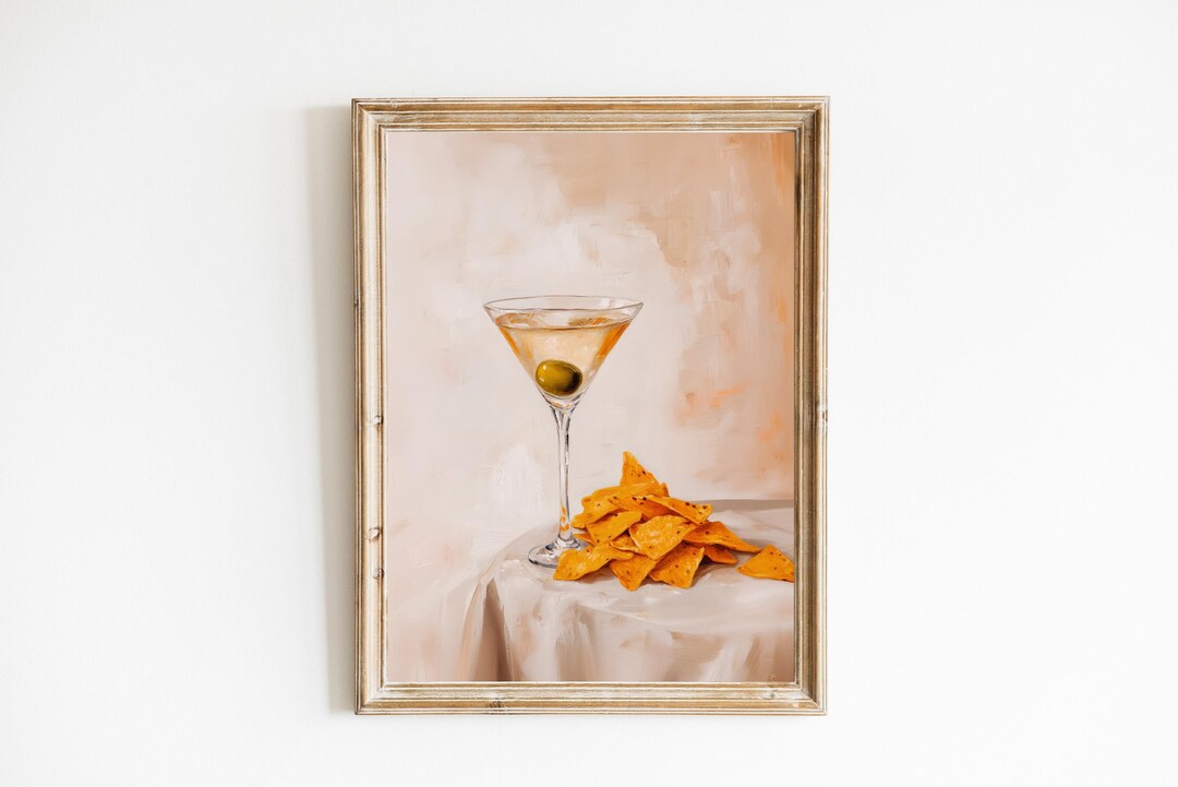 Dirty Martini With Nacho Cheese Chips Art Print | Cute Quirky Whimsical ...