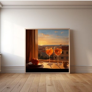 Aperol Spritzes in Window | Vintage Soft Tone Oil Painting Wall Art ...