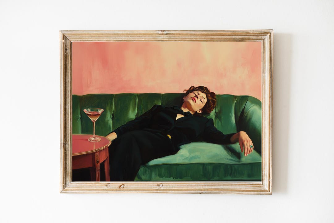 Woman on Couch With Martini | Soft Tonal Oil Painting | Cocktail Art ...