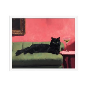 Black Cat With Martini Art Print | Cute Quirky Whimsical | Cocktail Art ...