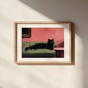Black Cat With Martini Art Print Cute Quirky Whimsical Cocktail Art Bar ...