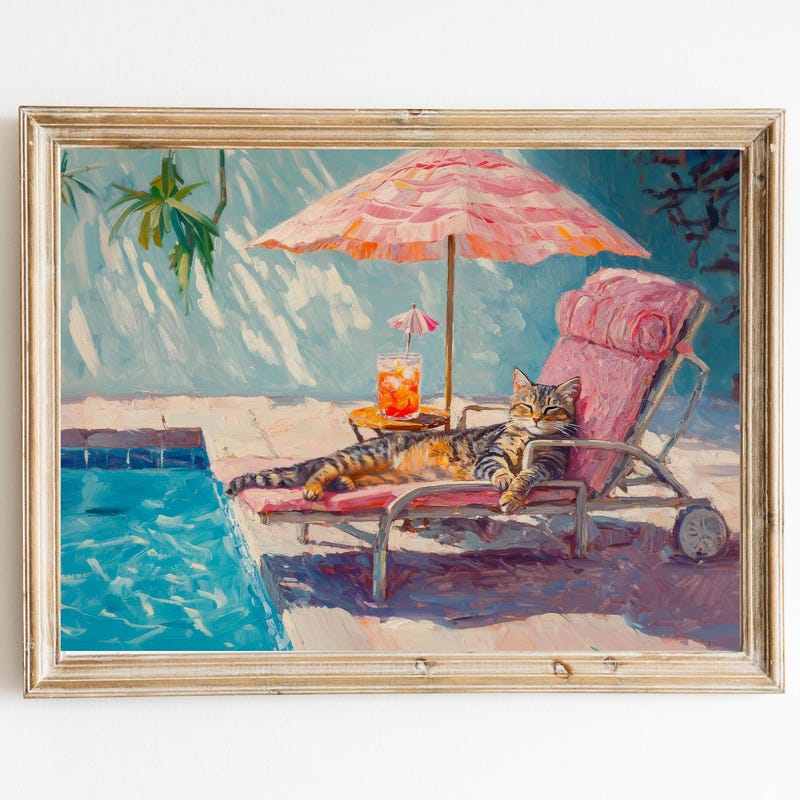 Cocktail Drawing Cat - Etsy UK