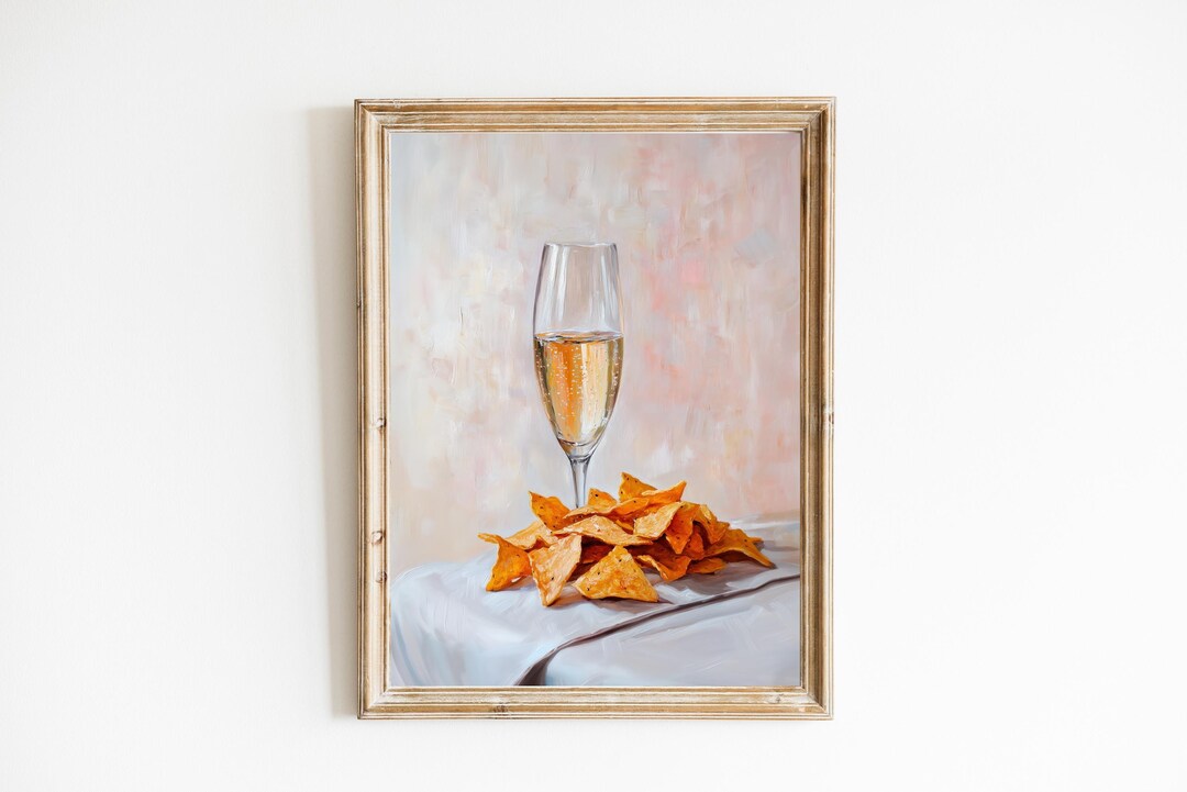 Champagne and Nacho Cheese Chips Art Print | Cute Quirky Whimsical ...