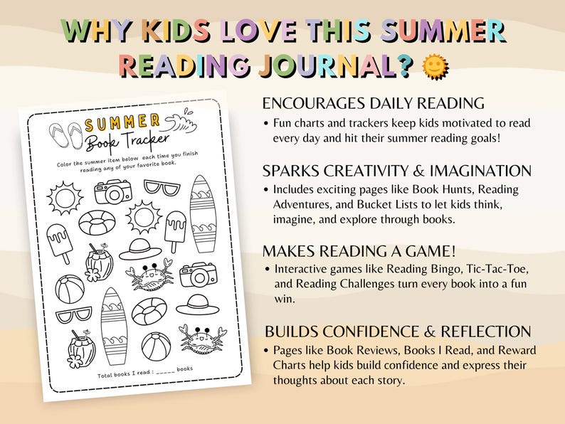 Kids Summer Reading Journal: Printable Tracker, Book Challenges (PDF ...