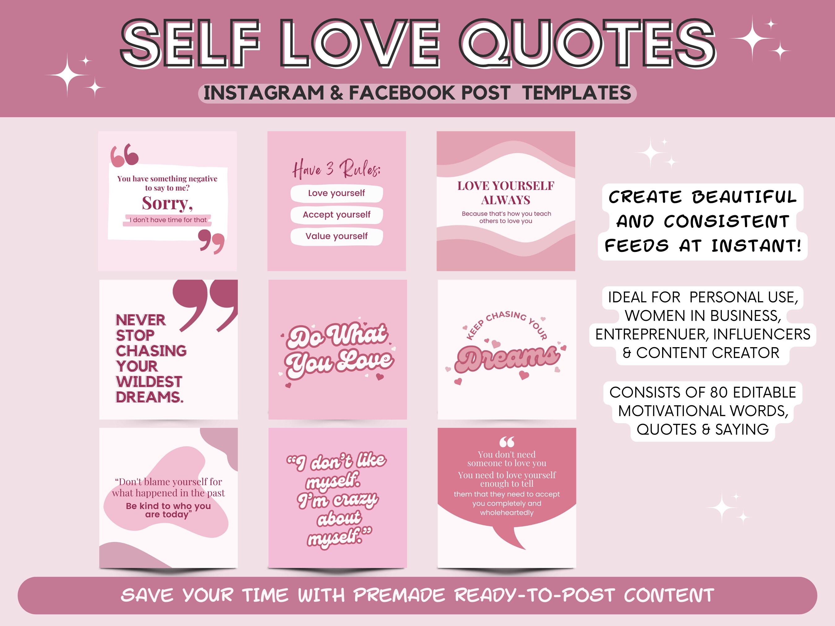 Self Love Quotes Instagram Post I Facebook Social Media Templates I DFY ...