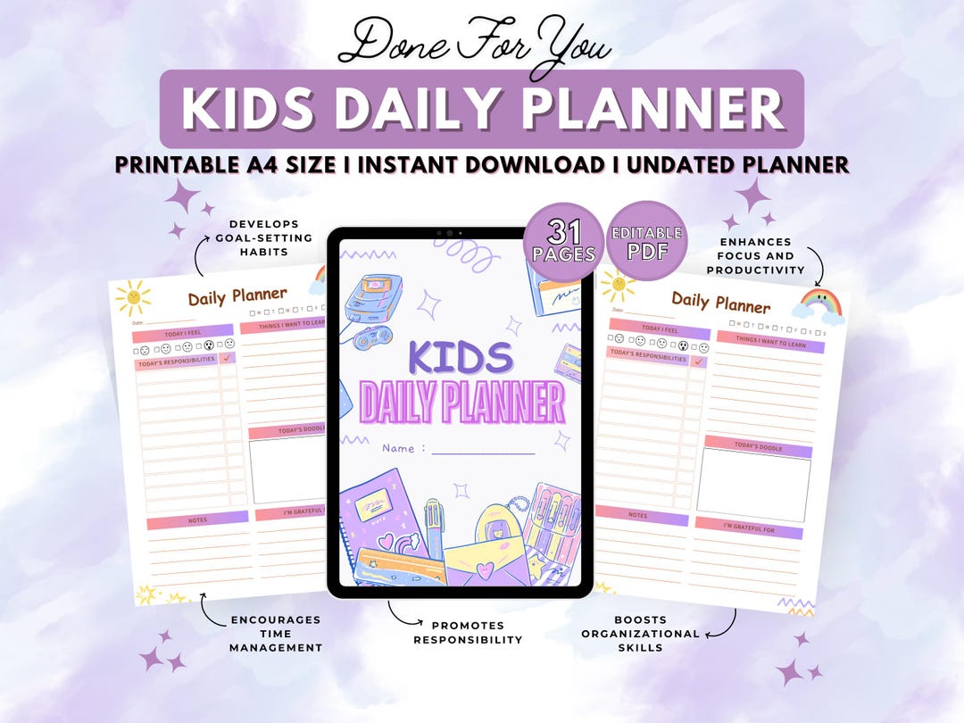 Kids Digital Daily Planner I Printable Children Journal L Editable ...