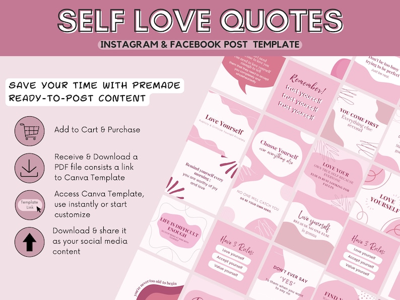 Self Love Quotes Instagram Post I Facebook Social Media Templates I DFY ...
