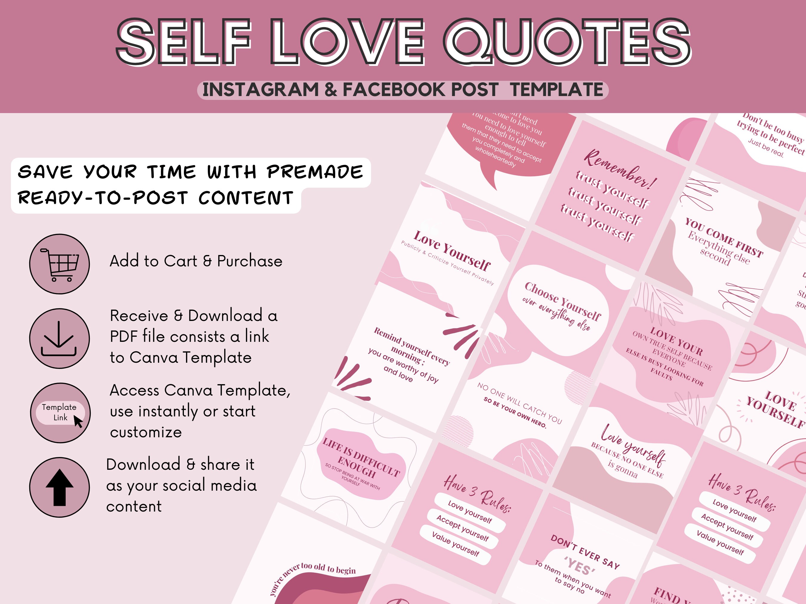 Self Love Quotes Instagram Post I Facebook Social Media Templates I DFY ...