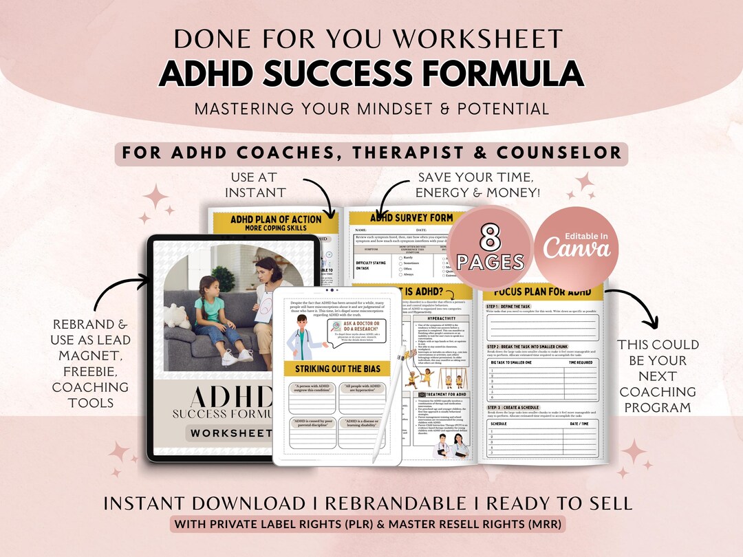 ADHD Success Formula Worksheet: Printable Journal & Planner (canva ...
