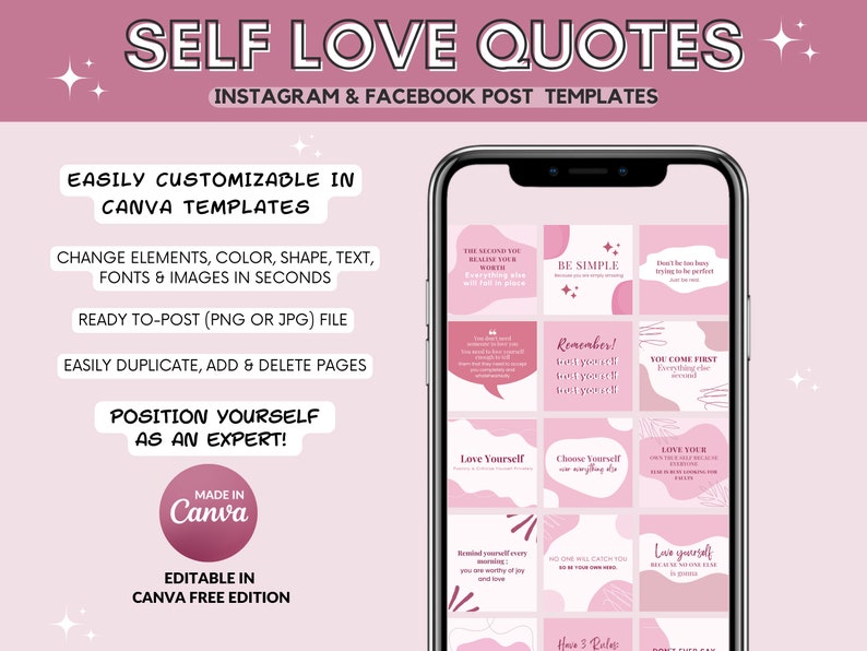 Self Love Quotes Instagram Post I Facebook Social Media Templates I DFY ...