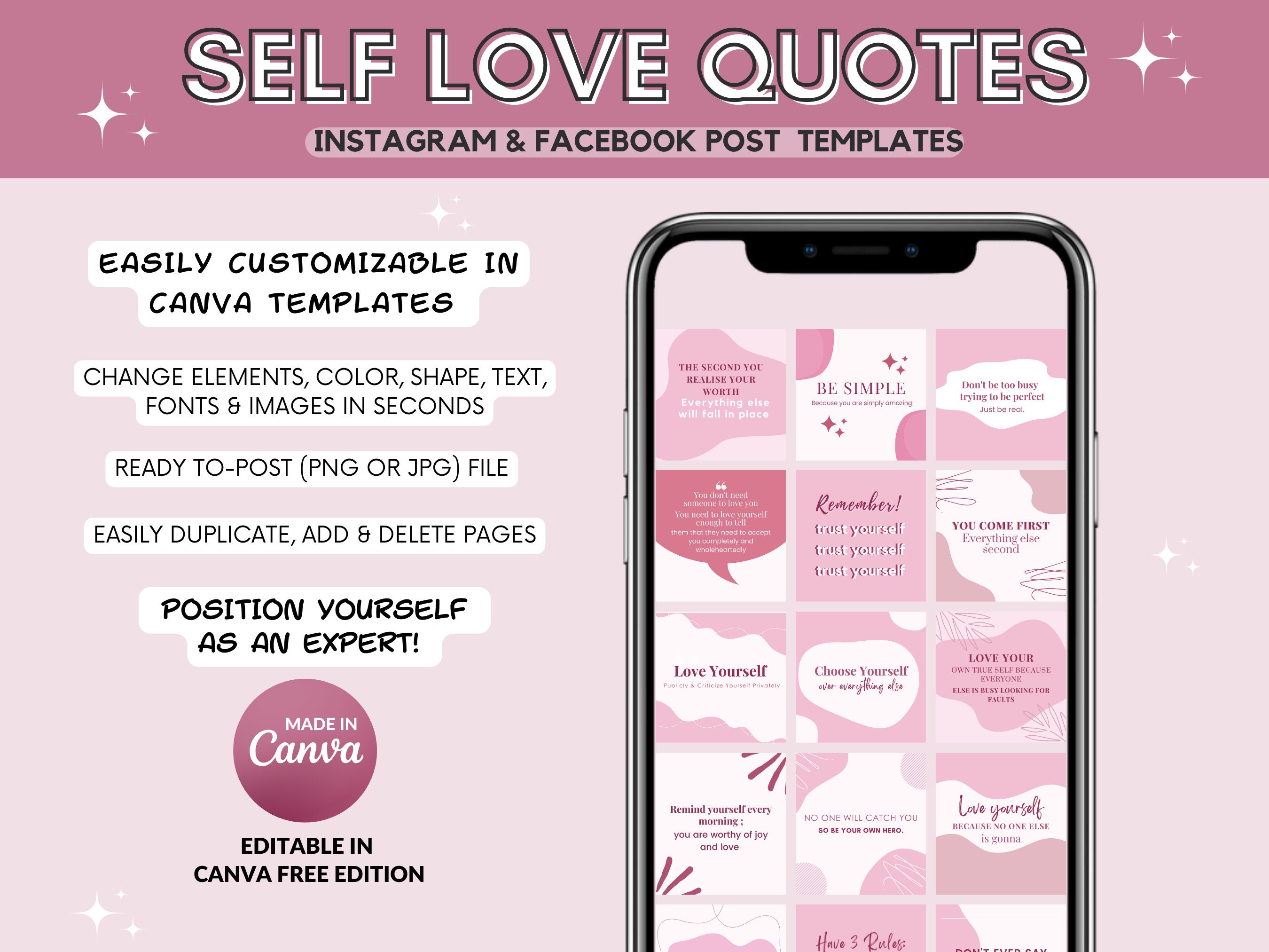 Self Love Quotes Instagram Post I Facebook Social Media Templates I DFY ...