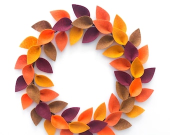 Fall Felt Leaf Wreath: Vibrant Autumn Door Decor - Etsy