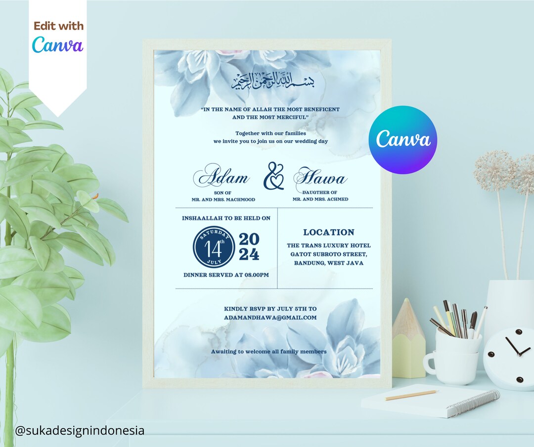 Editable Nikkah Card, Muslim Wedding Invitation, Walima Digital Evite ...