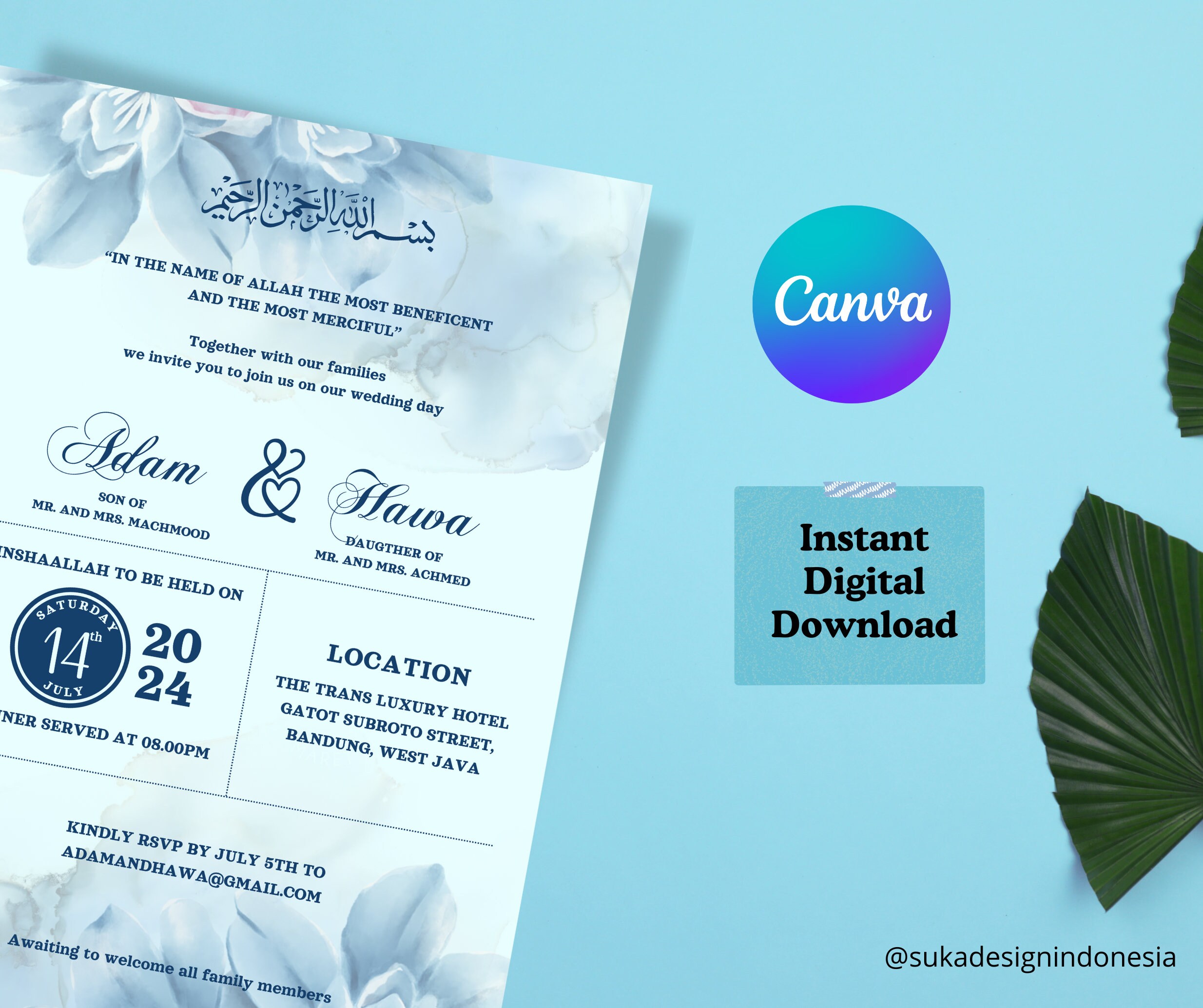 Editable Nikkah Card, Muslim Wedding Invitation, Walima Digital Evite ...