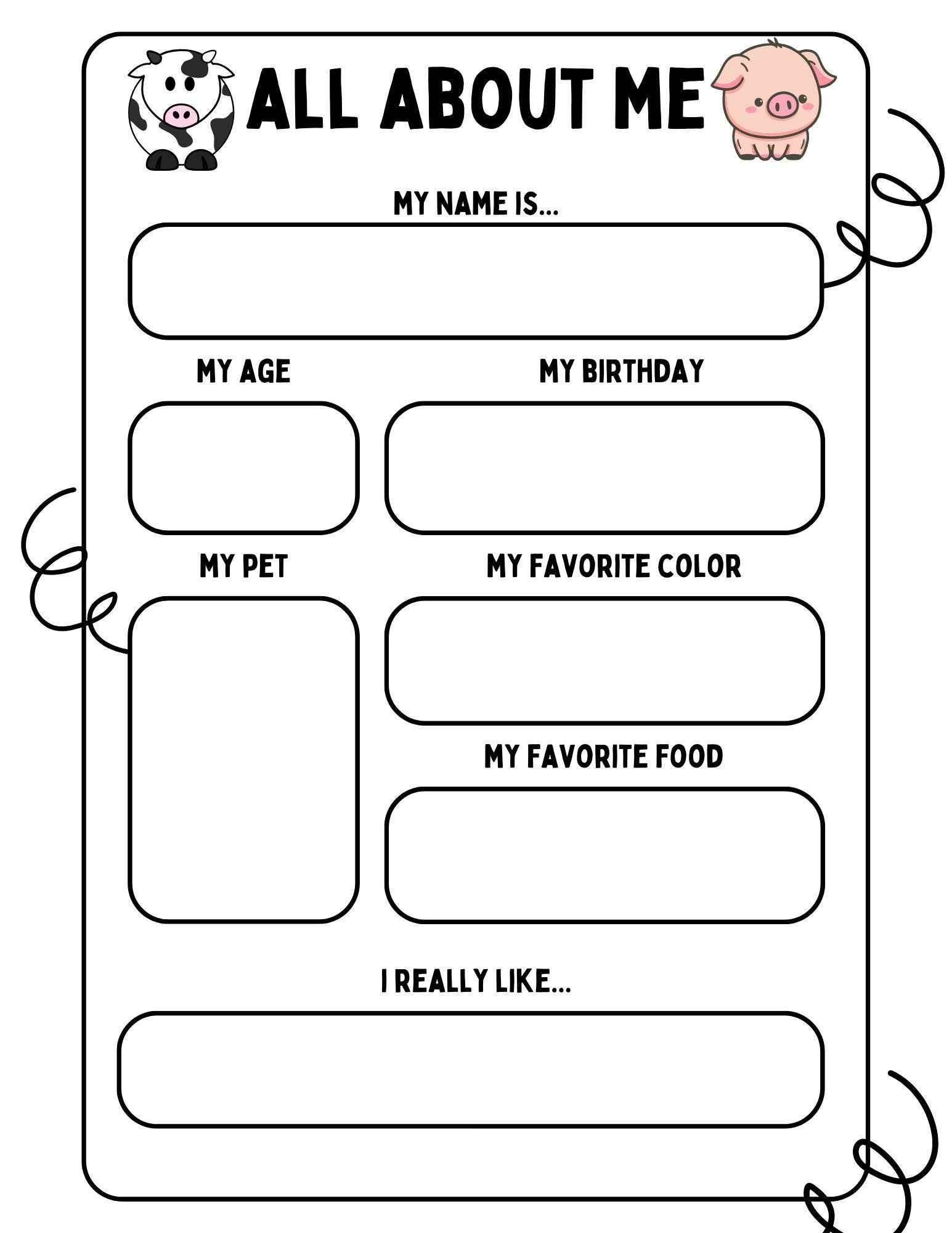 Farm Animal All About Me Worksheet - Etsy