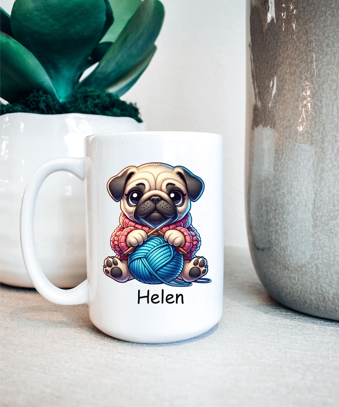 Pug Mug Personalized Mug Knitting Mug Mothers Day Gift for Pug Lovers ...
