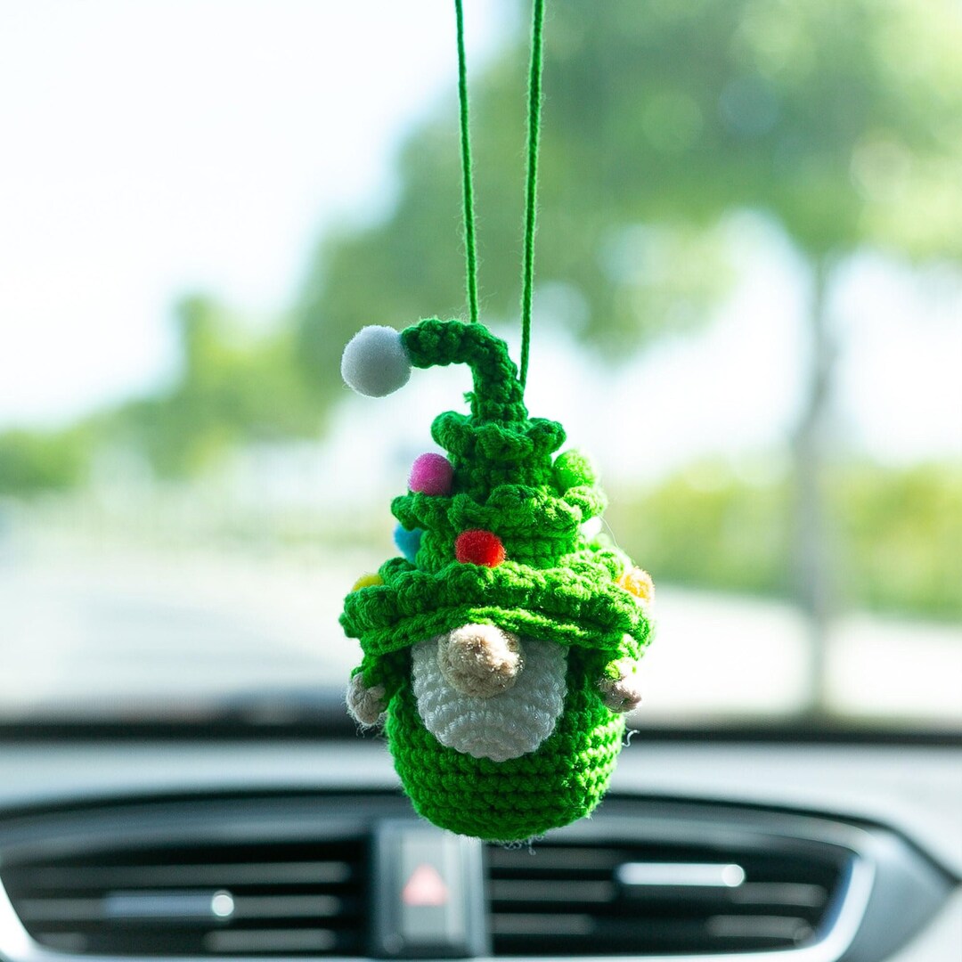 Green Gnome Christmas Tree Handmade Crochet Car Hanging, Christmas Tree ...
