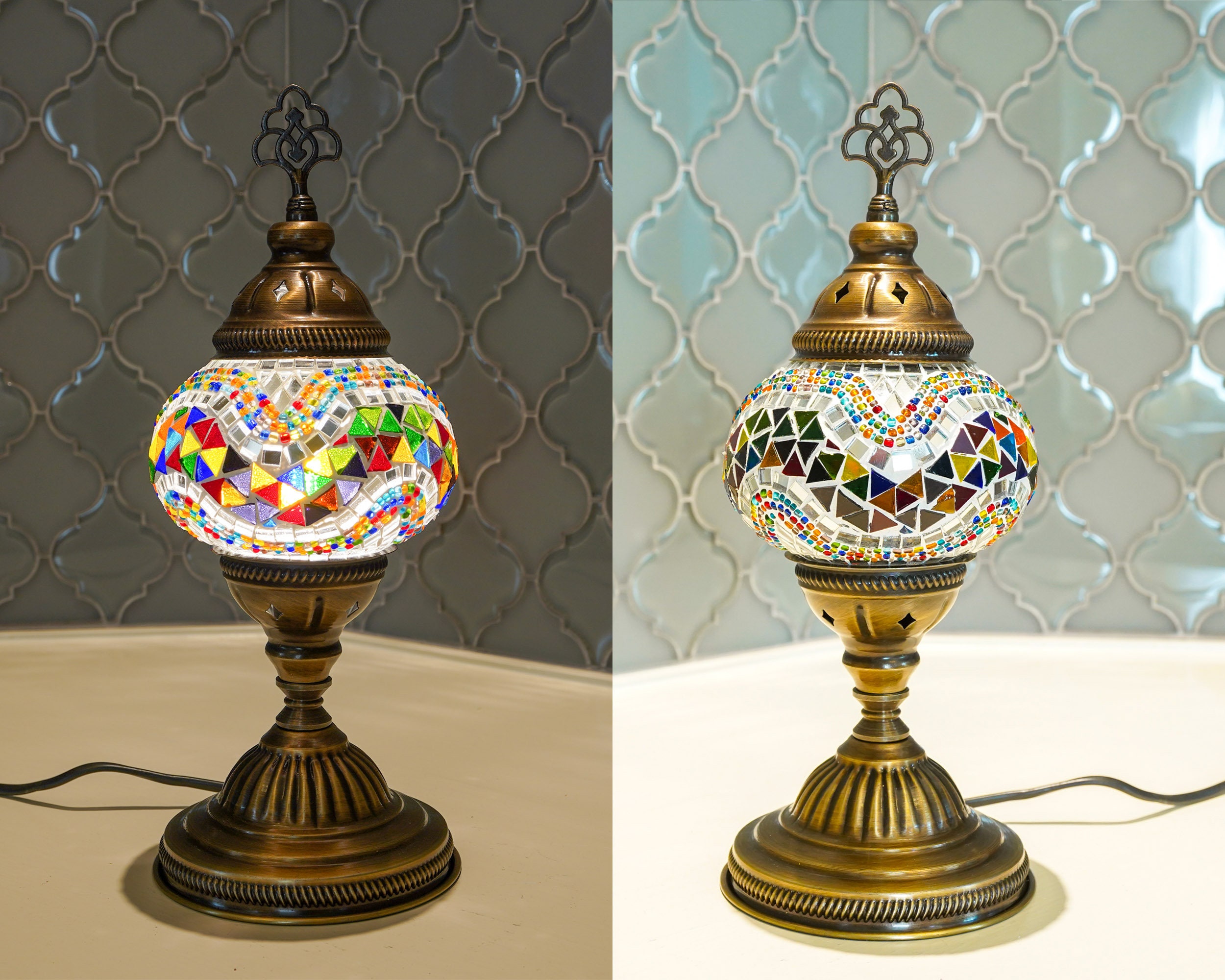 Turkish Lamp, Mosaic Table Lamps, Moroccan Boho Lamp, Handmade Tiffany ...