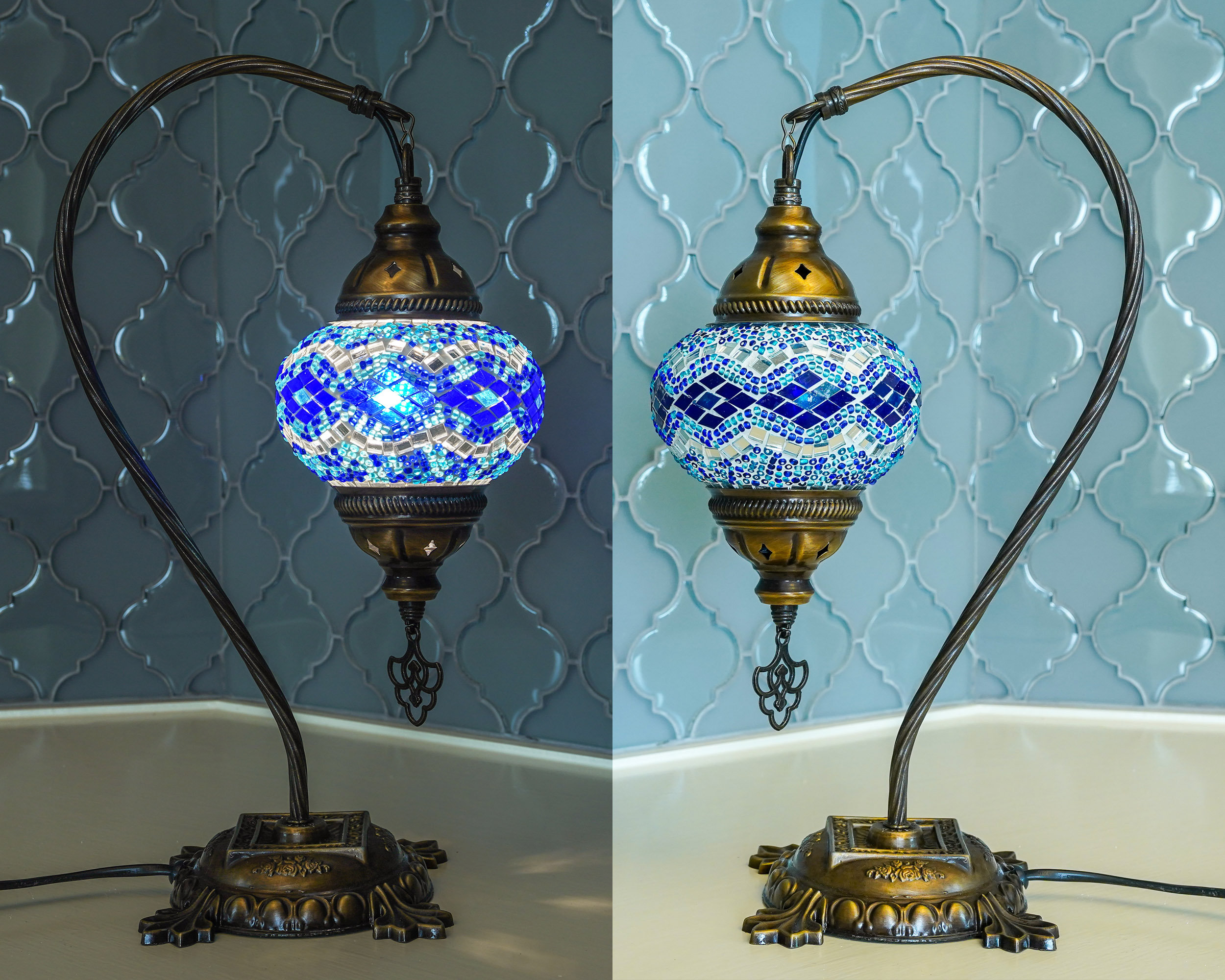 Handmade Turkish Mosaic Lamp: Swan Neck Boho Table Lamp - Etsy