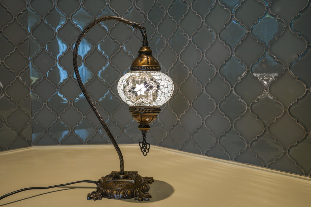 Handmade Turkish Mosaic Desk Lamp, Swan Neck Boho Bedside Light - Etsy