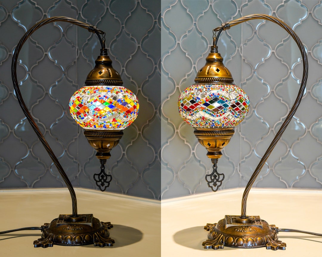Handmade Turkish Mosaic Lamp, Swan Neck Table Lamp, Free Bulb - Etsy