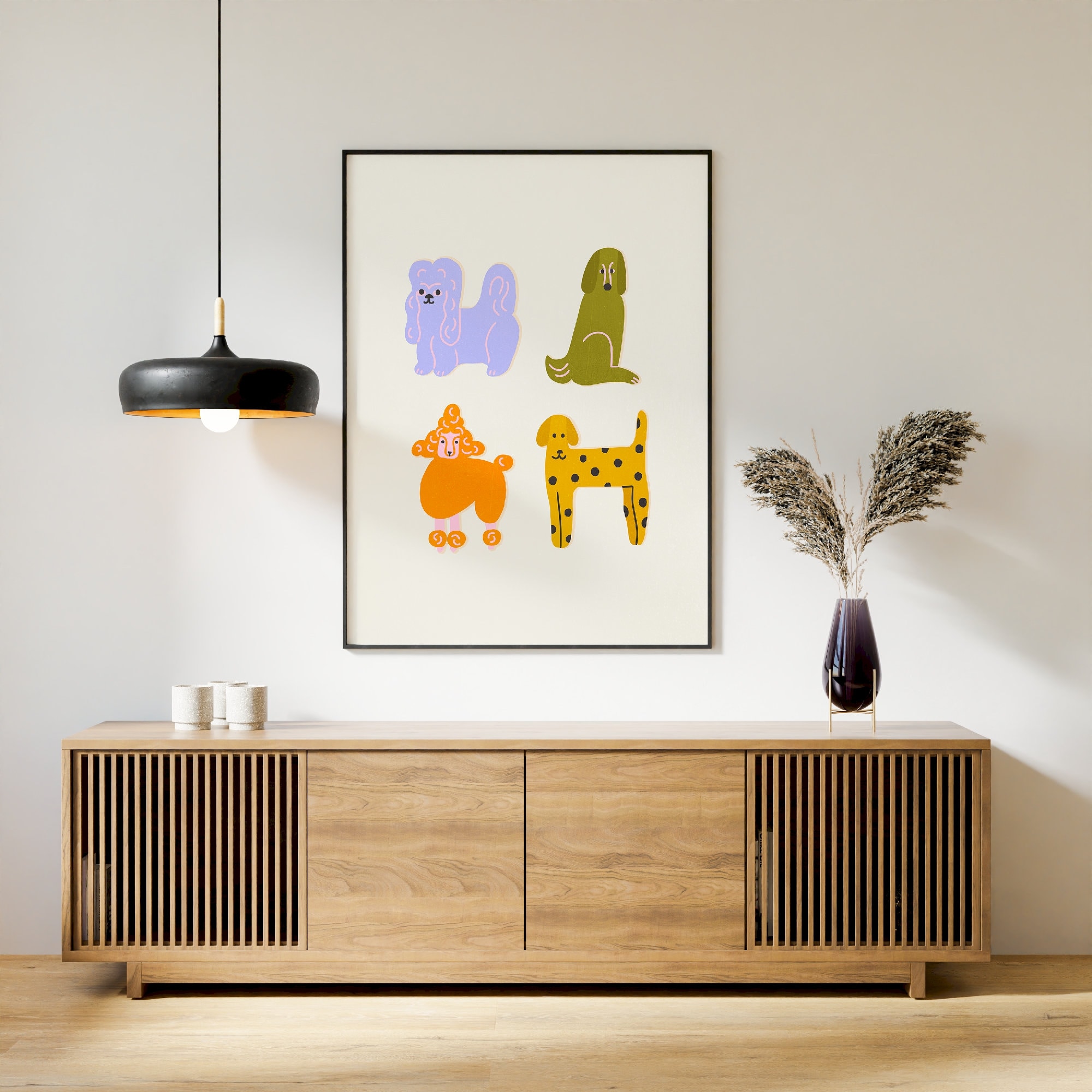Pop Dogs 01 | Retro Colorful Mid Century Pastel Cute Dog Illustration ...