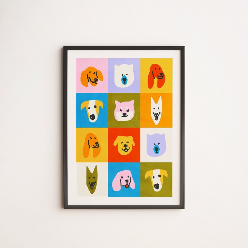 Pop Dogs 02 Retro Colorful Mid Century Pastel Cute Dog Illustration ...