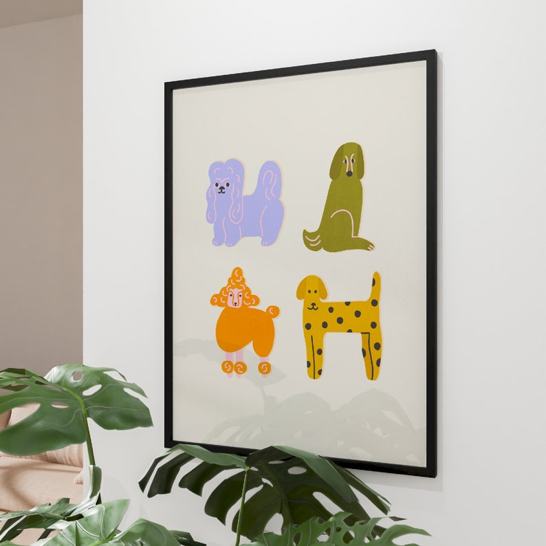 Pop Dogs 01 | Retro Colorful Mid Century Pastel Cute Dog Illustration ...