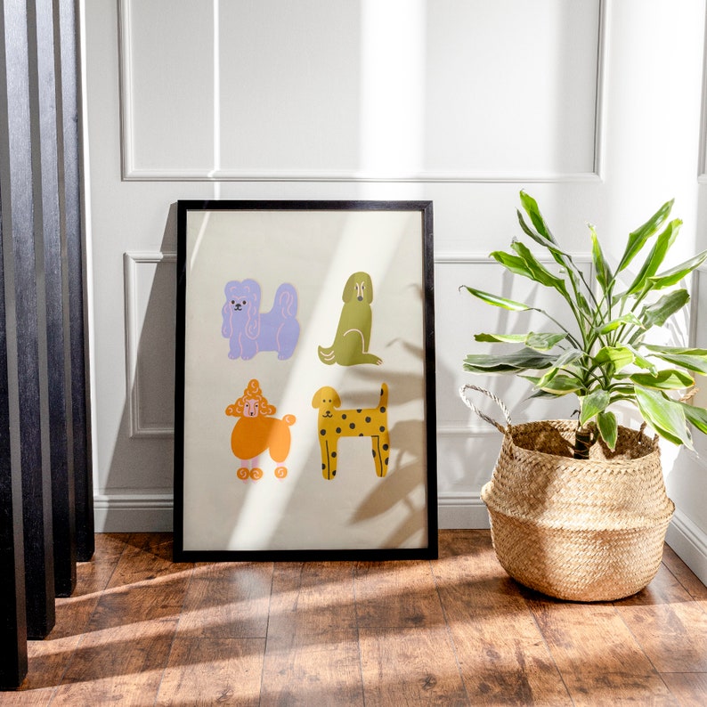 Pop Dogs 01 | Retro Colorful Mid Century Pastel Cute Dog Illustration ...