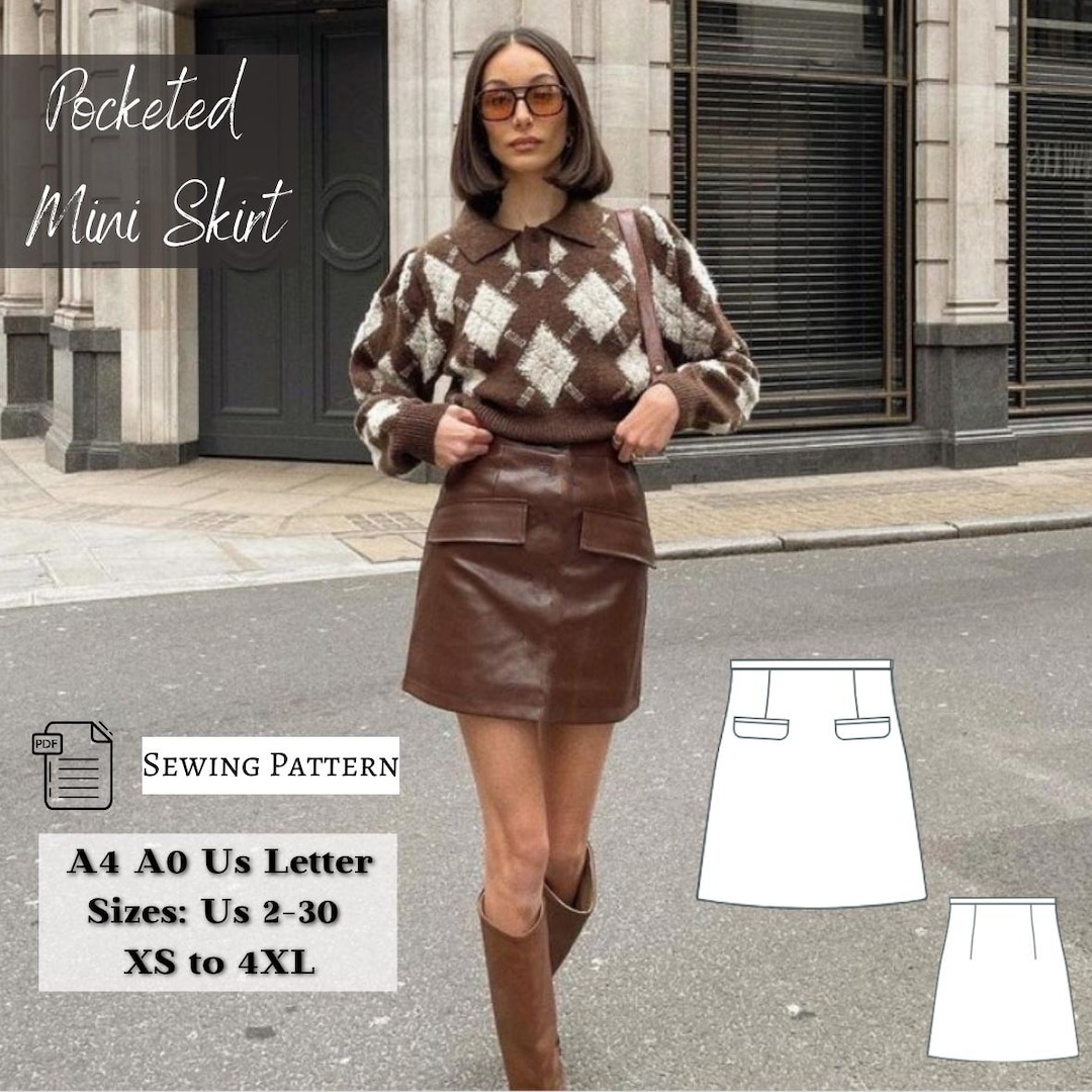 A-line Pocketed Mini Skirt Sewing Pattern, Leather Look (PDF Pattern ...