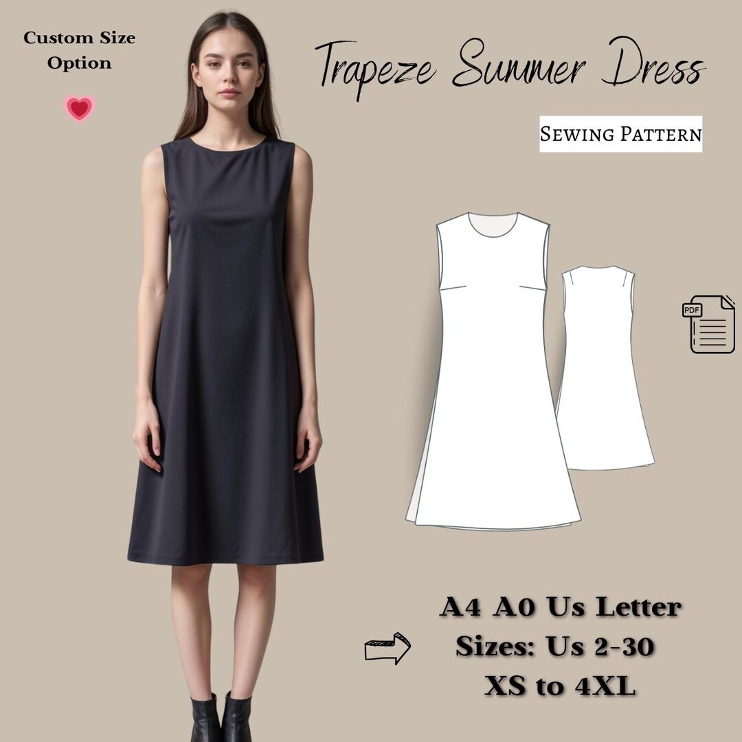 Trapeze Summer Dress Sewing Pattern, Linen Dress, Sleeveless Dress ...