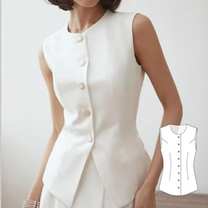 Buttoned Linen Tunic Vest Sewing Pattern, Hi-low Linen Tunic, Button ...