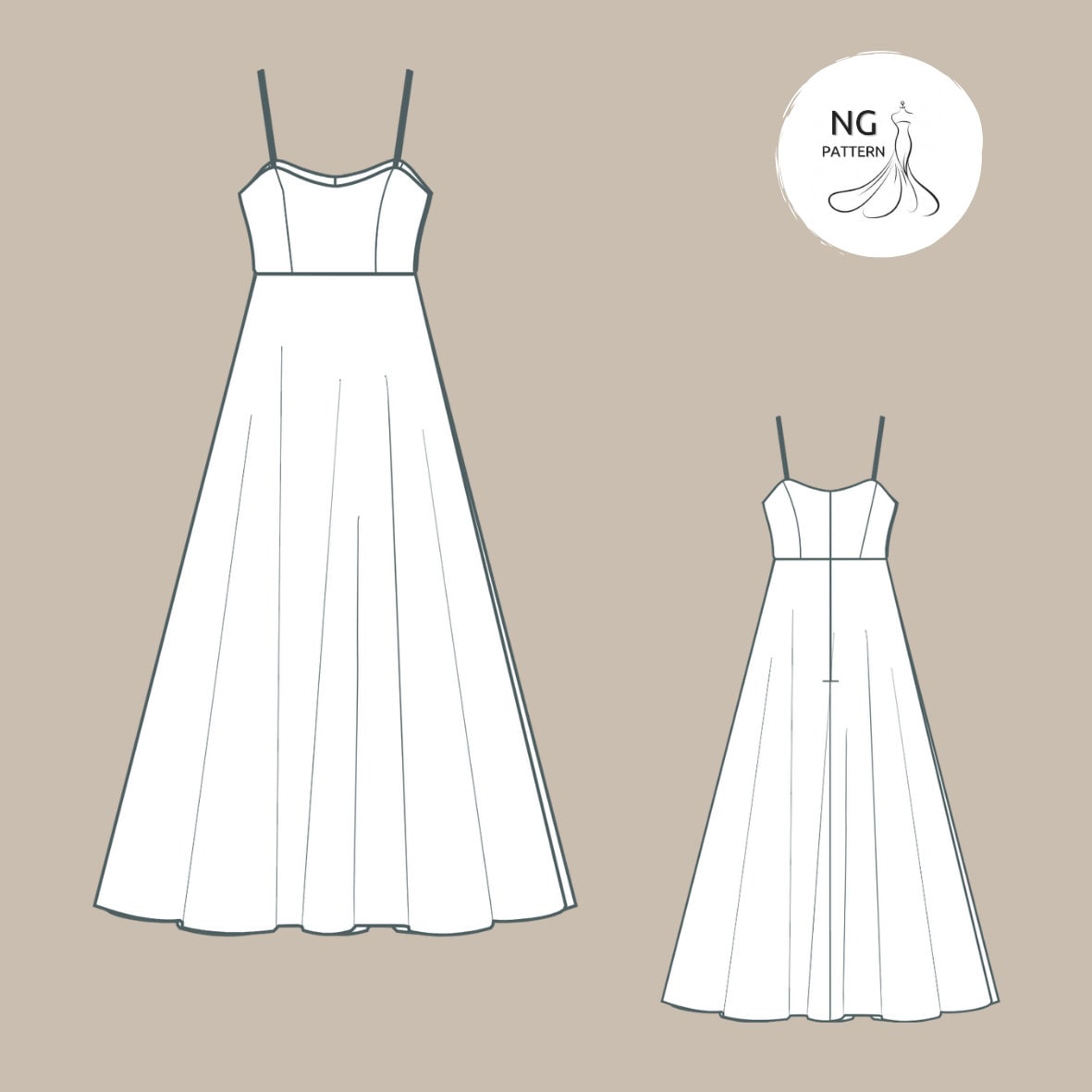 Bridal Gown Sewing Pattern: Maxi Circle Dress (A4 A0 XS-4XL) (PDF ...